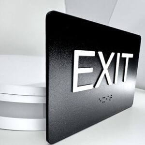 ADA Exit Sign, 6"x4", Braille Grade II + 3M Double Sided Tape (Black)