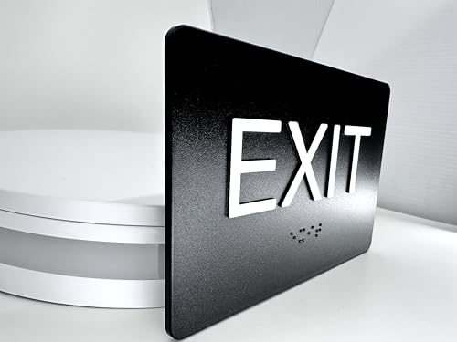 ADA Exit Sign, 6"x4", Braille Grade II + 3M Double Sided Tape (Black)