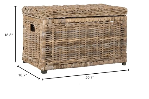 happimess HPM9002B Elijah 30" Wicker Storage Trunk, Collapsible for flat storage, Rattan-Kubusoft Gray, Coastal for Office, Dorm Room-LivingRoom, Bedroom, Dining Room, Natural