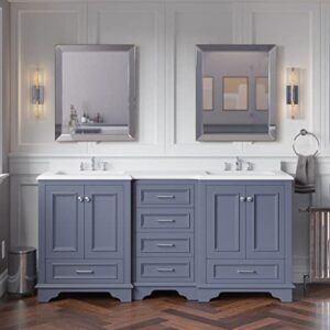 kitchen bath collection nantucket 72-inch double bathroom vanity (quartz/marine gray): includes marine gray cabinet with stunning quartz countertop and white ceramic sinks