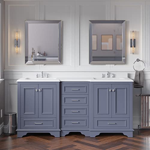 Kitchen Bath Collection Nantucket 72-inch Double Bathroom Vanity (Quartz/Marine Gray): Includes Marine Gray Cabinet with Stunning Quartz Countertop and White Ceramic Sinks