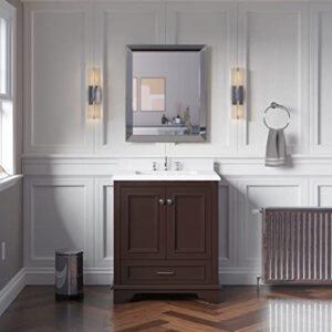 nantucket 30-inch bathroom vanity (quartz/chocolate): includes chocolate cabinet with stunning quartz countertop and white ceramic sink