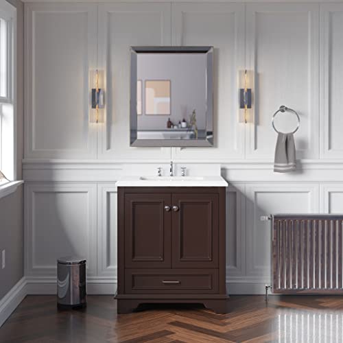 Nantucket 30-inch Bathroom Vanity (Quartz/Chocolate): Includes Chocolate Cabinet with Stunning Quartz Countertop and White Ceramic Sink