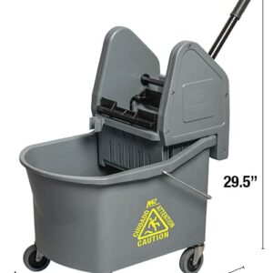 M2 Professional 32Qt/30L Grizzly Mop Bucket with Down-Press Wringer - Grey