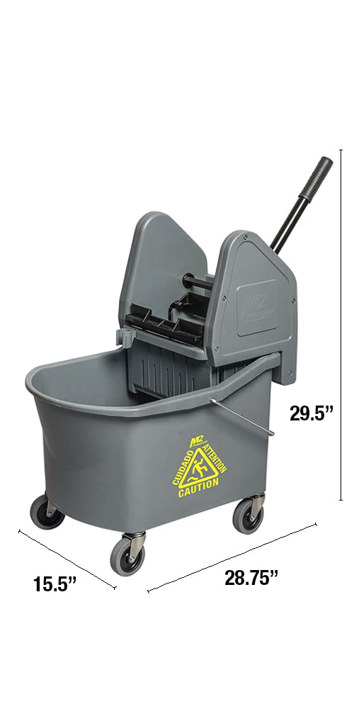 M2 Professional 32Qt/30L Grizzly Mop Bucket with Down-Press Wringer - Grey