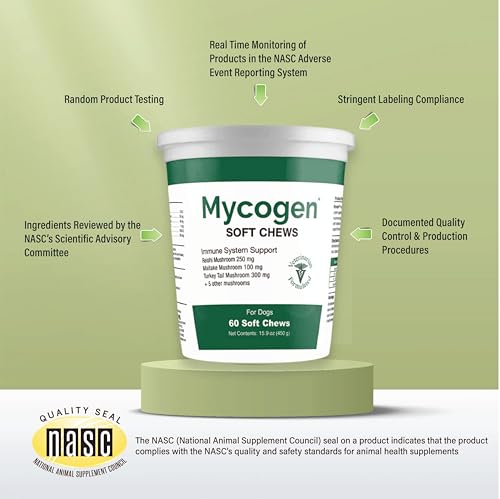 Mycogen for Dogs - Vitamins with 8 Types of Mushrooms - Support Immune System - 60 Soft Chews