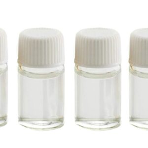 24PCS 2ml /2G Mini Small Ounce Clear Glass Bottle Container Jar Vial Pot for Chemistry Lab Essential Oil Smaple Liquid Water Cosmetic Makeup Storage Bottle with Orifice Reducer (White Cap)