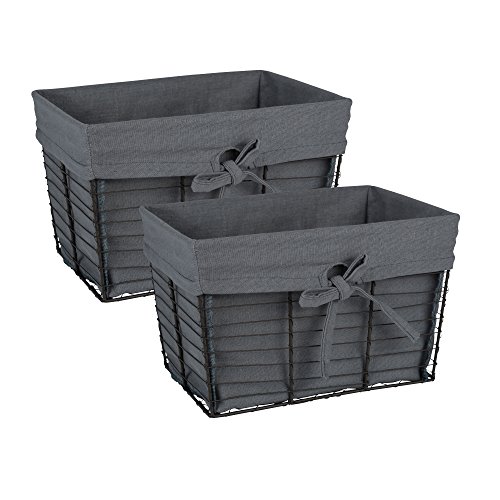 DII Farmhouse Chicken Wire Storage Baskets with Liner, Medium, Vintage Grey, 11x7.88x7", 2 Piece