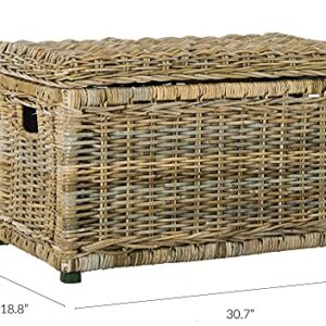 happimess HPM9002B Elijah 30" Wicker Storage Trunk, Collapsible for flat storage, Rattan-Kubusoft Gray, Coastal for Office, Dorm Room-LivingRoom, Bedroom, Dining Room, Natural