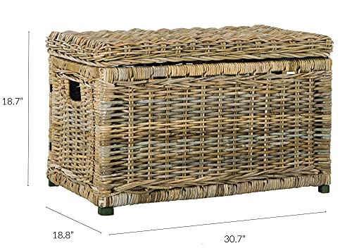 happimess HPM9002B Elijah 30" Wicker Storage Trunk, Collapsible for flat storage, Rattan-Kubusoft Gray, Coastal for Office, Dorm Room-LivingRoom, Bedroom, Dining Room, Natural