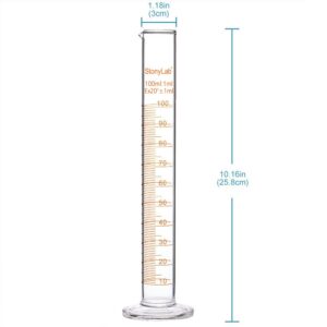 StonyLab 3-Pack Borosilicate Glass 100ml Heavy Wall Graduated Cylinder Measuring Cylinder, 100ml