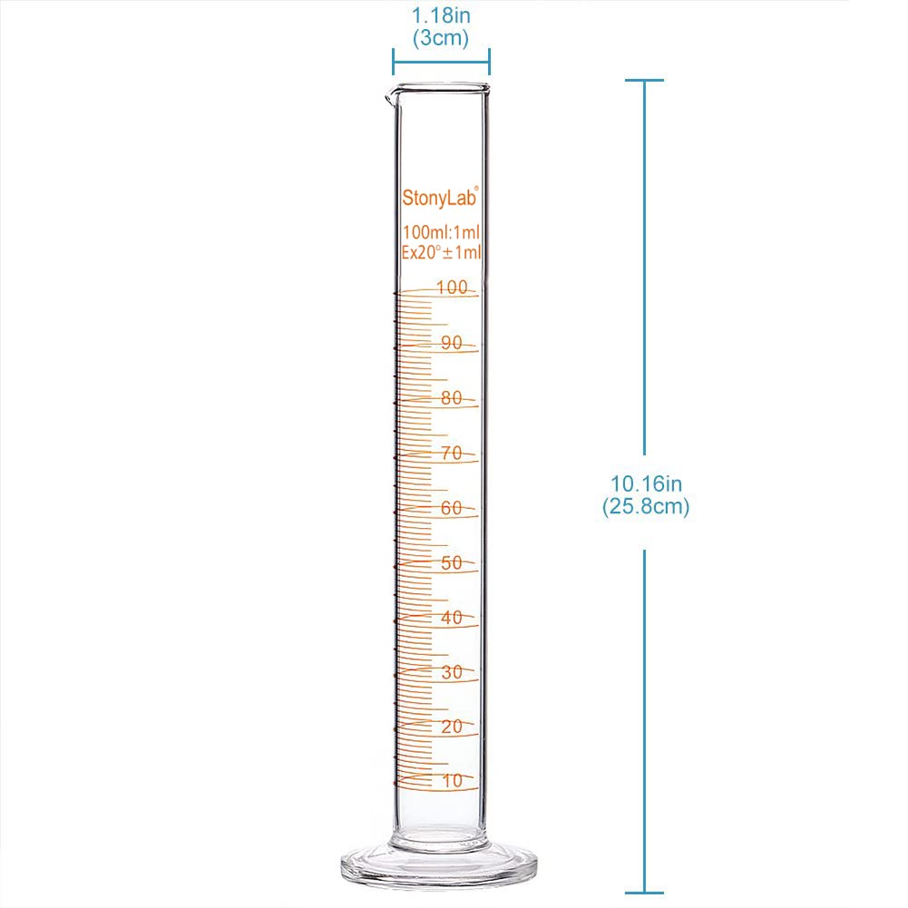 StonyLab 3-Pack Borosilicate Glass 100ml Heavy Wall Graduated Cylinder Measuring Cylinder, 100ml