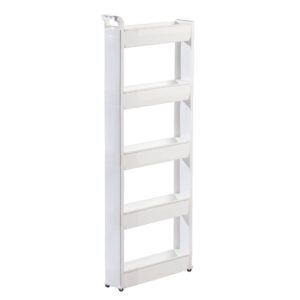 miles kimball 5 tier slim cart, white, durable plastic, easy assembly, holds up to 6.5 lbs