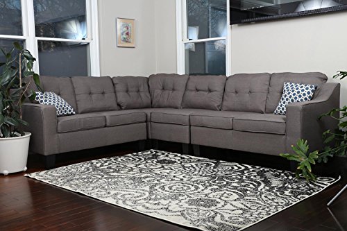 Oliver Smith - Large Brownish Grey Linen Cloth Modern Contemporary Upholstered Quality Sectional Left or Right Adjustable Sectional 106" x 82.5" x 34"