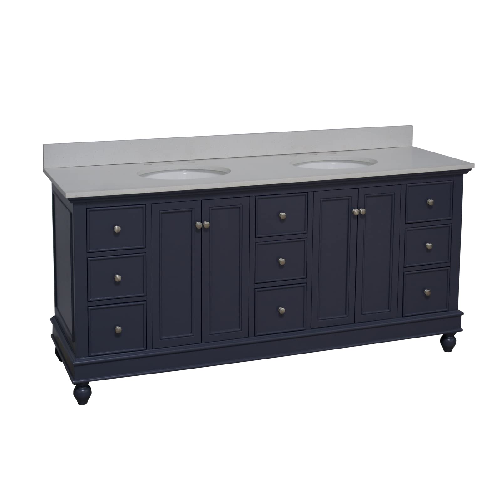 Kitchen Bath Collection Bella 72-inch Double Bathroom Vanity (Quartz/Marine Gray): Includes Marine Gray Cabinet with Stunning Quartz Countertop and White Ceramic Sinks