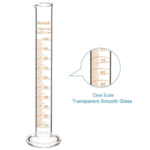 StonyLab 3-Pack Borosilicate Glass 100ml Heavy Wall Graduated Cylinder Measuring Cylinder, 100ml