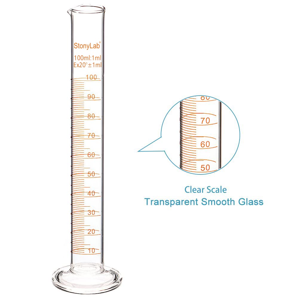 StonyLab 3-Pack Borosilicate Glass 100ml Heavy Wall Graduated Cylinder Measuring Cylinder, 100ml