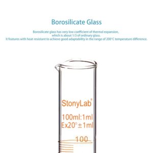 StonyLab 3-Pack Borosilicate Glass 100ml Heavy Wall Graduated Cylinder Measuring Cylinder, 100ml