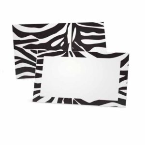 zebra animal print place cards - flat or tent style - 10 or 50 pack - white blank front with border - placement table name seating stationery party supplies dinner occasion event (10, flat style)