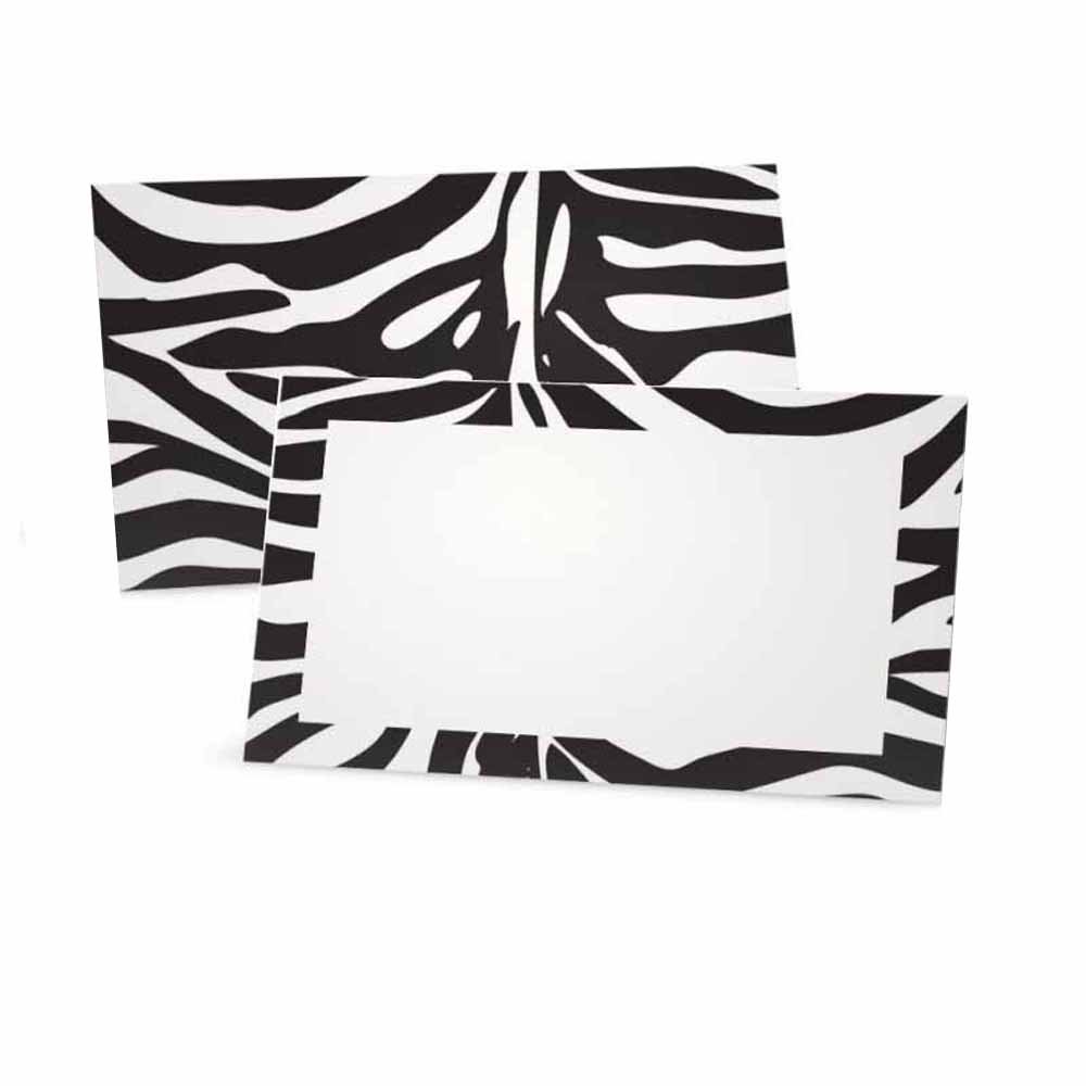 Zebra Animal Print Place Cards - FLAT or TENT Style - 10 or 50 PACK - White Blank Front with Border - Placement Table Name Seating Stationery Party Supplies Dinner Occasion Event (10, FLAT STYLE)