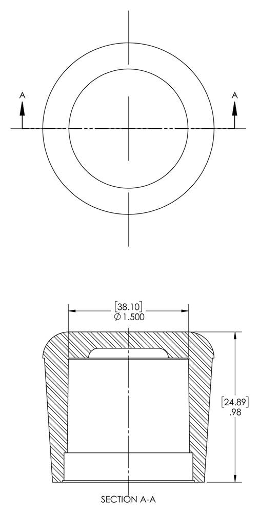 Caplugs 99191846 Finishing Cap for Round Tubing and Rods, Plastic, Cap ID 1.500", Length .98", COF-1 1/2, Black (Pack of 100)