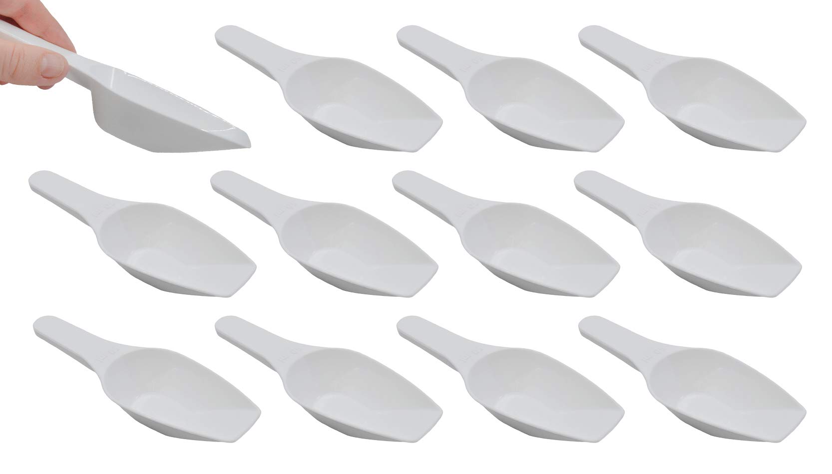 EISCO 12PK Scoops, 50ml (1.7oz) - Polypropylene Plastic - Flat Bottom - Excellent for Measuring & Weighing - Autoclavable