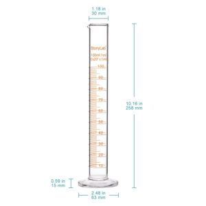 StonyLab 3-Pack Borosilicate Glass 100ml Heavy Wall Graduated Cylinder Measuring Cylinder, 100ml