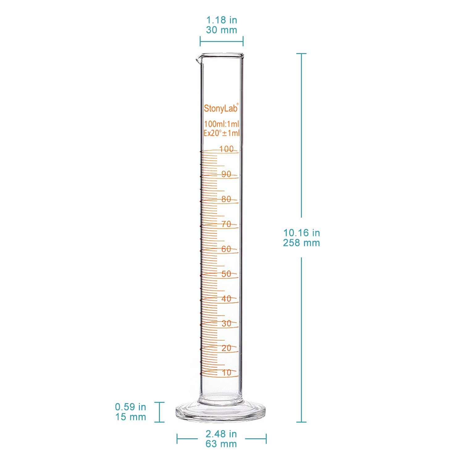 StonyLab 3-Pack Borosilicate Glass 100ml Heavy Wall Graduated Cylinder Measuring Cylinder, 100ml