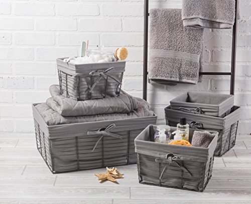 DII Farmhouse Chicken Wire Storage Baskets with Liner, Medium, Vintage Grey, 11x7.88x7", 2 Piece