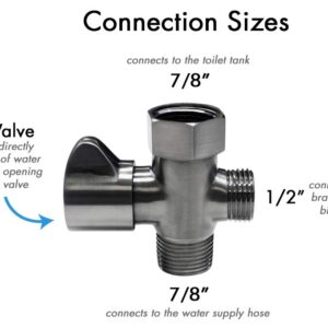 Luxe Bidet Metal T-adapter with Shut-off Valve, Winged 3-way Tee Connector, Nickel Finish, for Luxe Neo Bidets