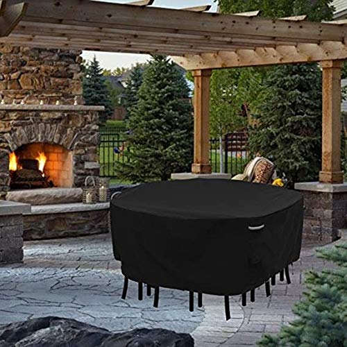 RosieLily Outdoor Table Cover Round, Patio Table Chair Set Covers Waterproof, Heavy Duty Outdoor Dining Table Covers, Patio Furniture Covers (70" Dx23.6 H, 1 Pack, Black)