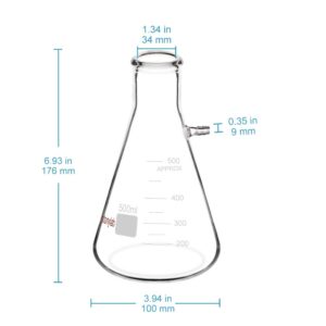 StonyLab Glass 500ml Heavy Wall Borosilicate Glass Filtering Flask, Bolt Neck with Tubulation, 500ml