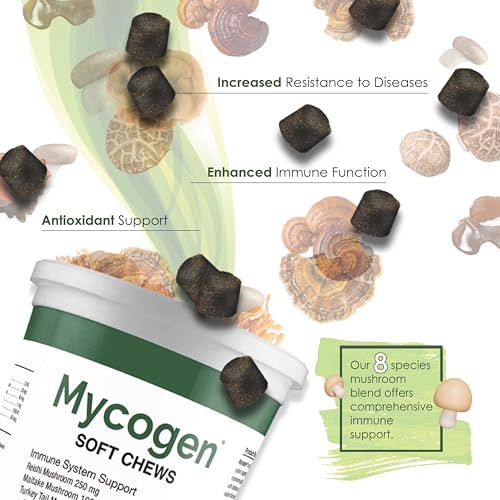 Mycogen for Dogs - Vitamins with 8 Types of Mushrooms - Support Immune System - 60 Soft Chews