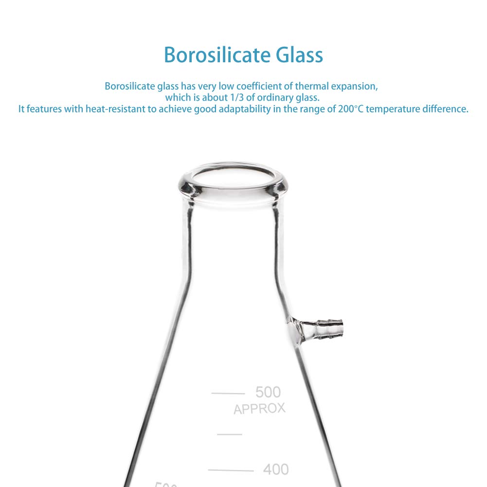 StonyLab Glass 500ml Heavy Wall Borosilicate Glass Filtering Flask, Bolt Neck with Tubulation, 500ml