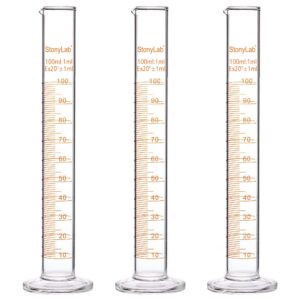 stonylab 3-pack borosilicate glass 100ml heavy wall graduated cylinder measuring cylinder, 100ml