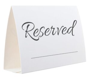 20 pack modern reserved table sign with name line - reserved signs for wedding - white reserved signs - wedding accessories - tent cards for reserving seats & places - place cards for party, event