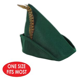 Beistle 2 Piece Novelty Felt Fabric Robin Hood Hats With Feathers Halloween Costume Accessory, Green/Brown