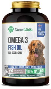 naturpaws omega 3 fish oil supplement for dogs and cats - 1000 mg pure dha and epa omegas - supports healthy coat and skin, heart, immune system, joints and hip - 180 softgels