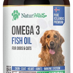 NATURPAWS Omega 3 Fish Oil Supplement for Dogs and Cats - 1000 mg Pure DHA and EPA Omegas - Supports Healthy Coat and Skin, Heart, Immune System, Joints and Hip - 180 softgels