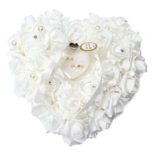 honeygifts wedding ring pillow, white ring polypropylene pillow lace crystal rose wedding heart ring box ring holder