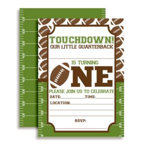 touchdown football first birthday party invitations, 20 5x7 fill in cards with twenty white envelopes by amandacreation