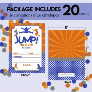 Jump Zone Bounce and Play Trampoline Park Jumping Birthday Party Invitations, 20 5x7 Fill In Cards with Twenty White Envelopes by AmandaCreation