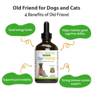 Pet Wellbeing Old Friend for Senior Dogs & Cats - Vet-Formulated - Aging Immune System & Joint Mobility Support in Older Pets - Natural Herbal Supplement 4 oz (118 ml)