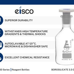 EISCO 500mL (16.9oz) Glass Reagent Bottle with Acid Proof Polypropylene Stopper, Borosilicate 3.3 Glass Labs