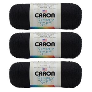 caron simply soft yarn, 3oz, gauge 4 medium worsted, 100% acrylic - autumn red - machine wash & dry, black, 3-pack