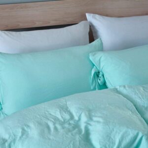 DREFEEL Egyptian Quality Vibrant Stone Washed Microfiber Turquoise Duvet Cover Queen Size 3 Pcs Set (1 Duvet Cover, 2 Pillowcases) - Soft Comforter Cover Quilt Case - Solid Bedding