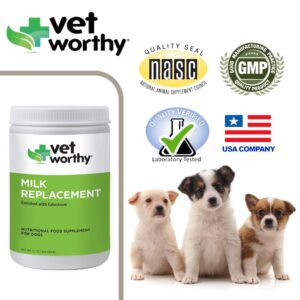 Vet Worthy Milk Replacement for Dogs - Milk Formula Replacer for Puppies, Pregnant, Lactating, Elderly or Recovering Dogs - Enriched with Colostrum, Whey Protein, Vitamins and Minerals - 12oz