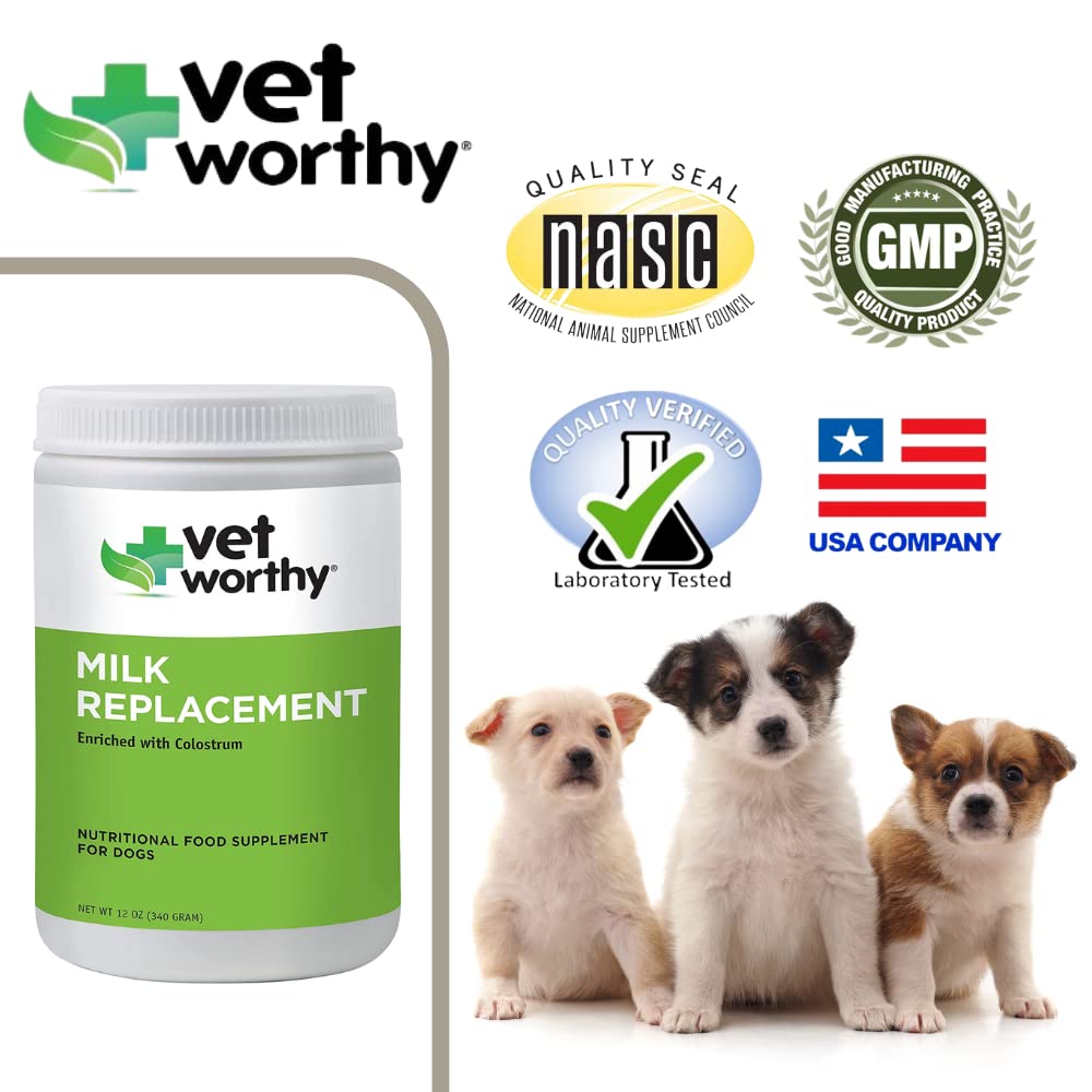 Vet Worthy Milk Replacement for Dogs - Milk Formula Replacer for Puppies, Pregnant, Lactating, Elderly or Recovering Dogs - Enriched with Colostrum, Whey Protein, Vitamins and Minerals - 12oz