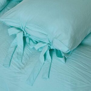 DREFEEL Egyptian Quality Vibrant Stone Washed Microfiber Turquoise Duvet Cover Queen Size 3 Pcs Set (1 Duvet Cover, 2 Pillowcases) - Soft Comforter Cover Quilt Case - Solid Bedding