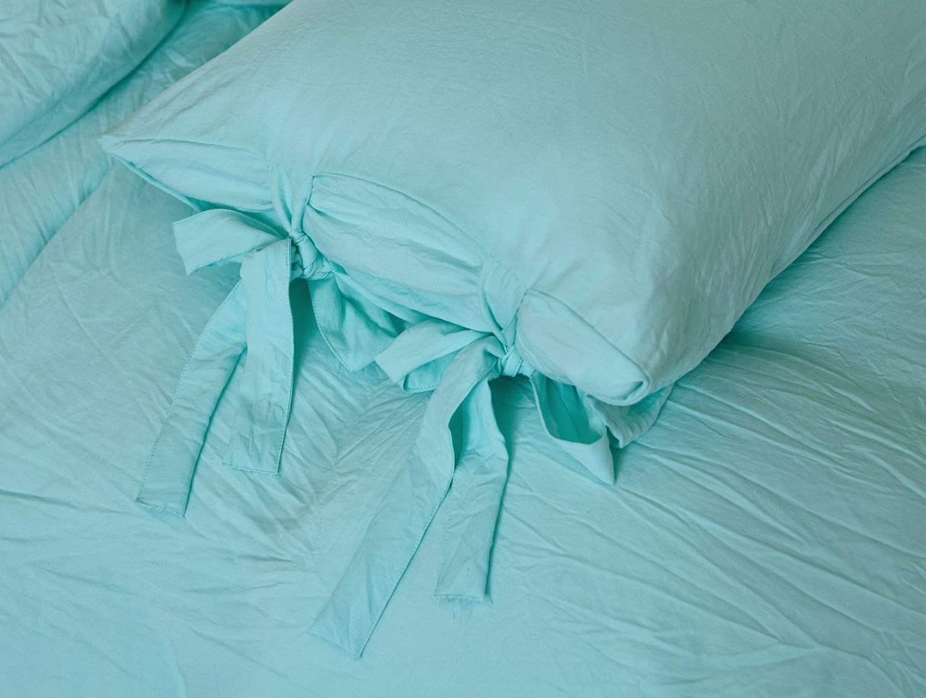 DREFEEL Egyptian Quality Vibrant Stone Washed Microfiber Turquoise Duvet Cover Queen Size 3 Pcs Set (1 Duvet Cover, 2 Pillowcases) - Soft Comforter Cover Quilt Case - Solid Bedding